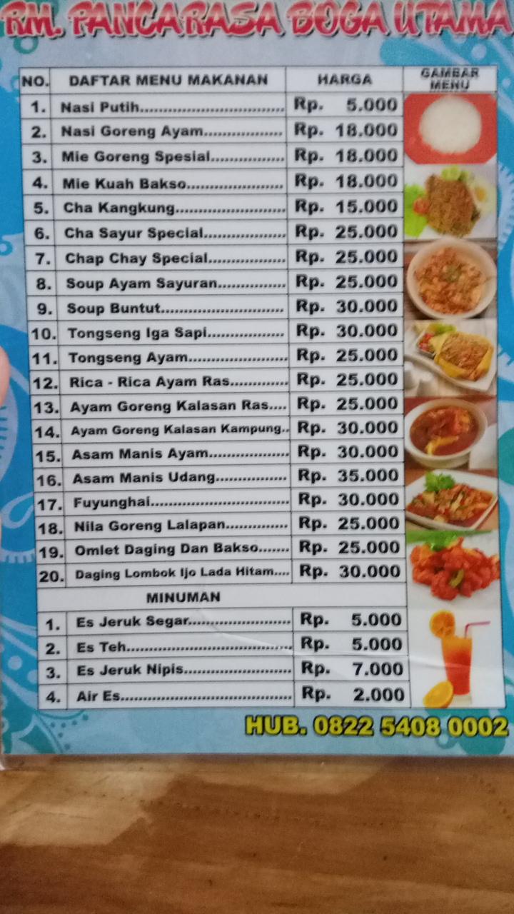 Menu at Rumah Makan Panca Rasa restaurant, Beriwit