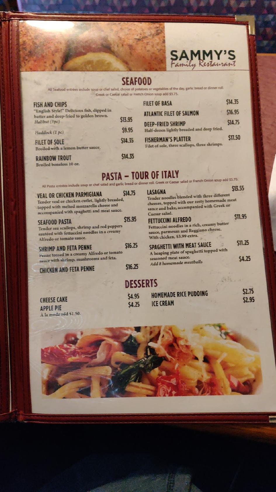 Menu at Sammy's Family Restaurant, Toronto, 639 McCowan Rd