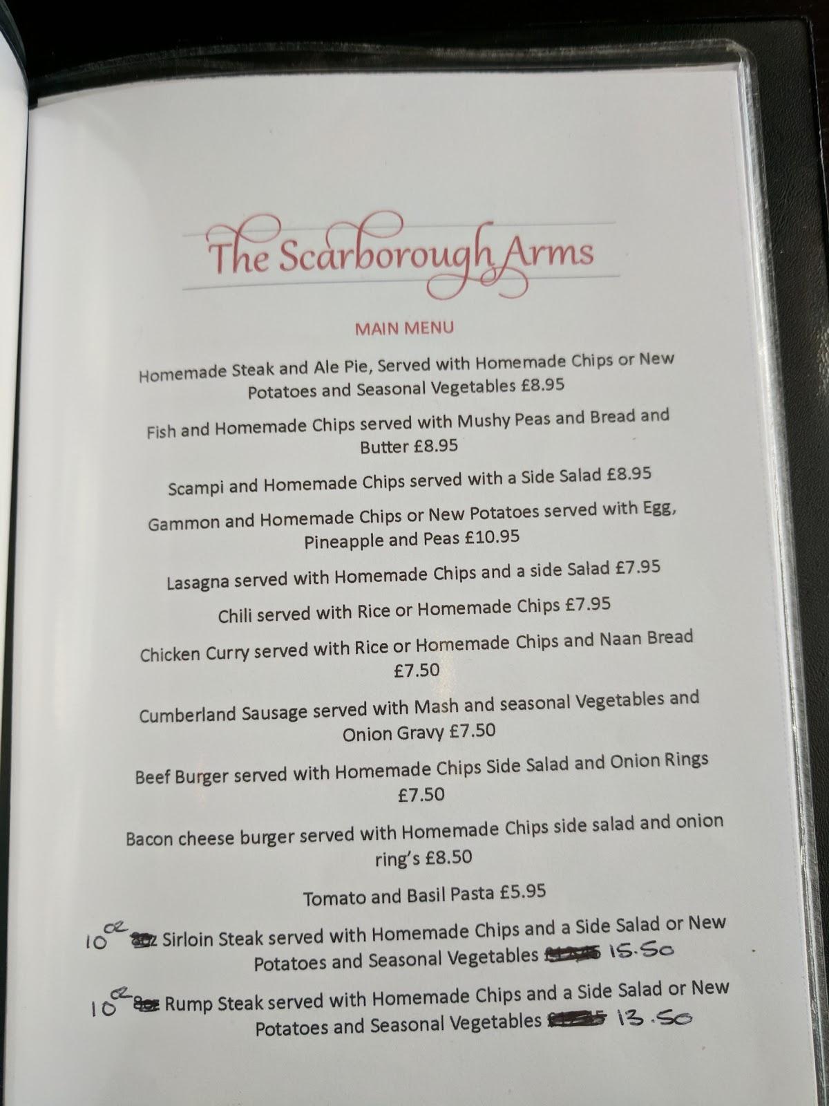 Menu at Scarborough Arms pub & bar, Scarborough
