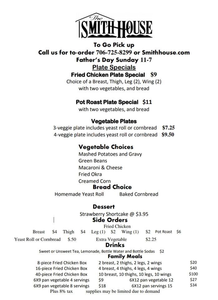 Menu at The Smith House restaurant, Dahlonega, 84 S Chestatee St
