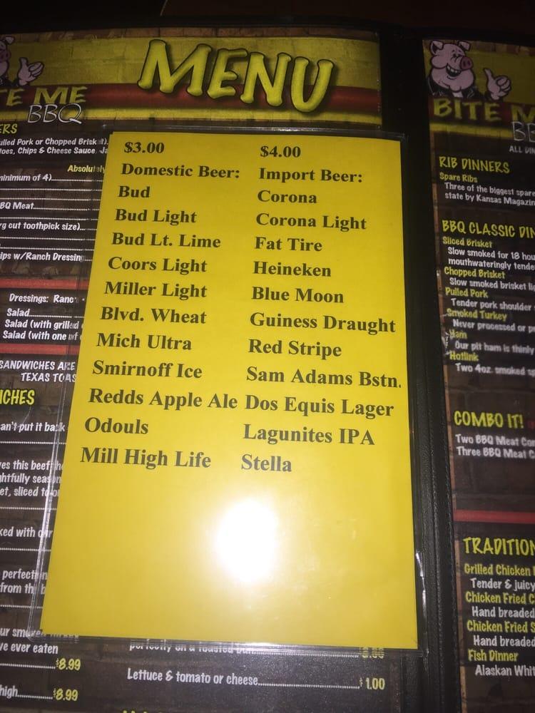Menu at Bite Me BBQ, Wichita
