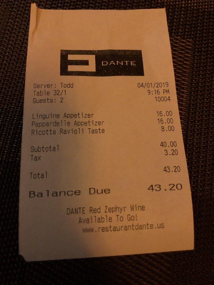 Menu at Dante pub & bar, Cleveland, Professor Ave suite c