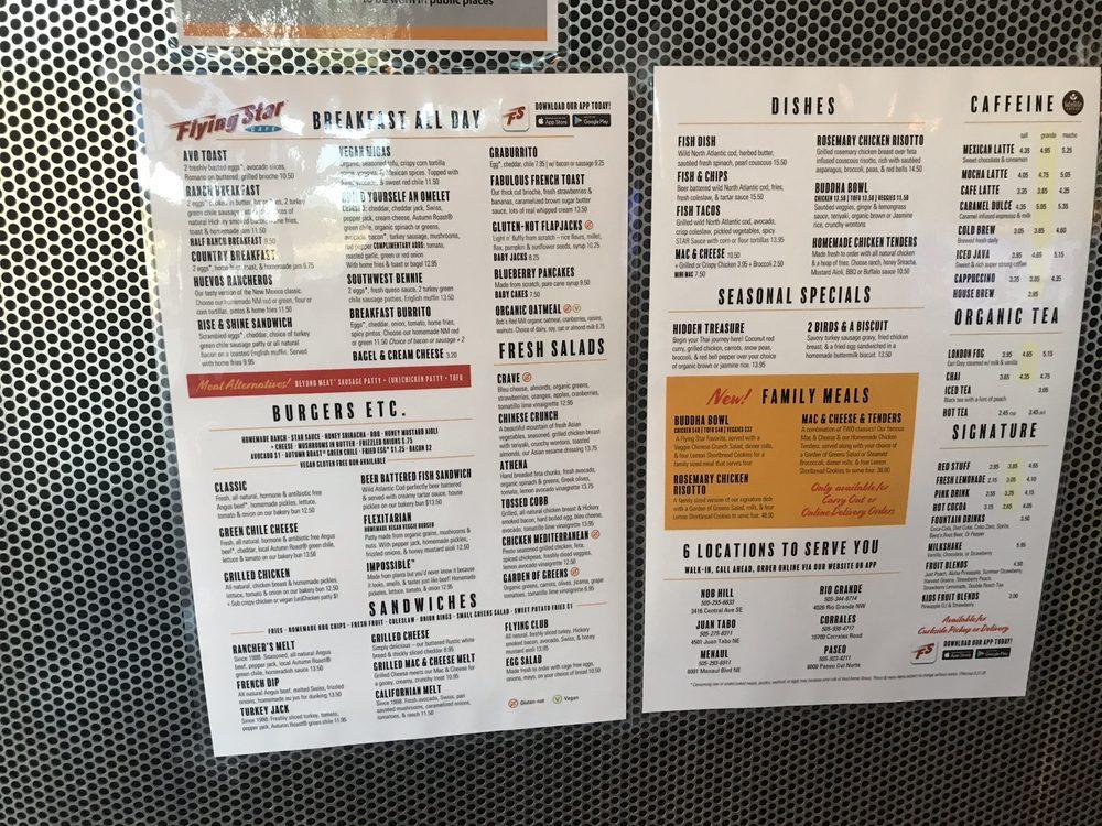 Menu at Flying Star Cafe, Albuquerque, Juan Tabo Blvd NE
