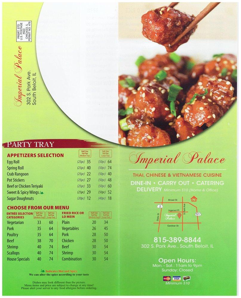Menu at Imperial Palace & Pho Vietnamese restaurant, South Beloit