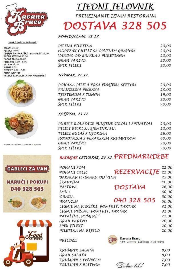 Menu at KAVANA BRACO restaurant, Čakovec