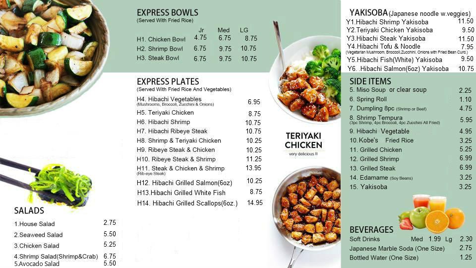 Menu at Kobe Sushi & Hibachi restaurant, Savannah