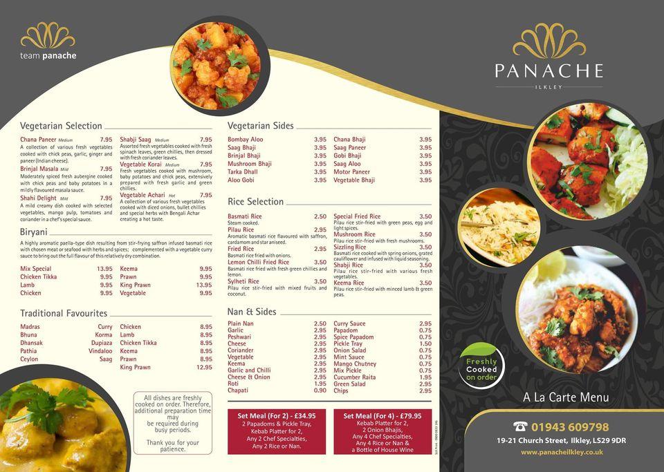 Menu at Panache restaurant, Ilkley