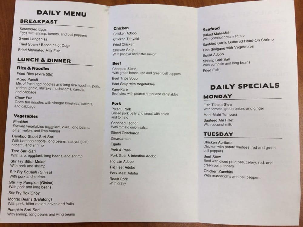 Menu at Paradise Supermart restaurant, Kahului