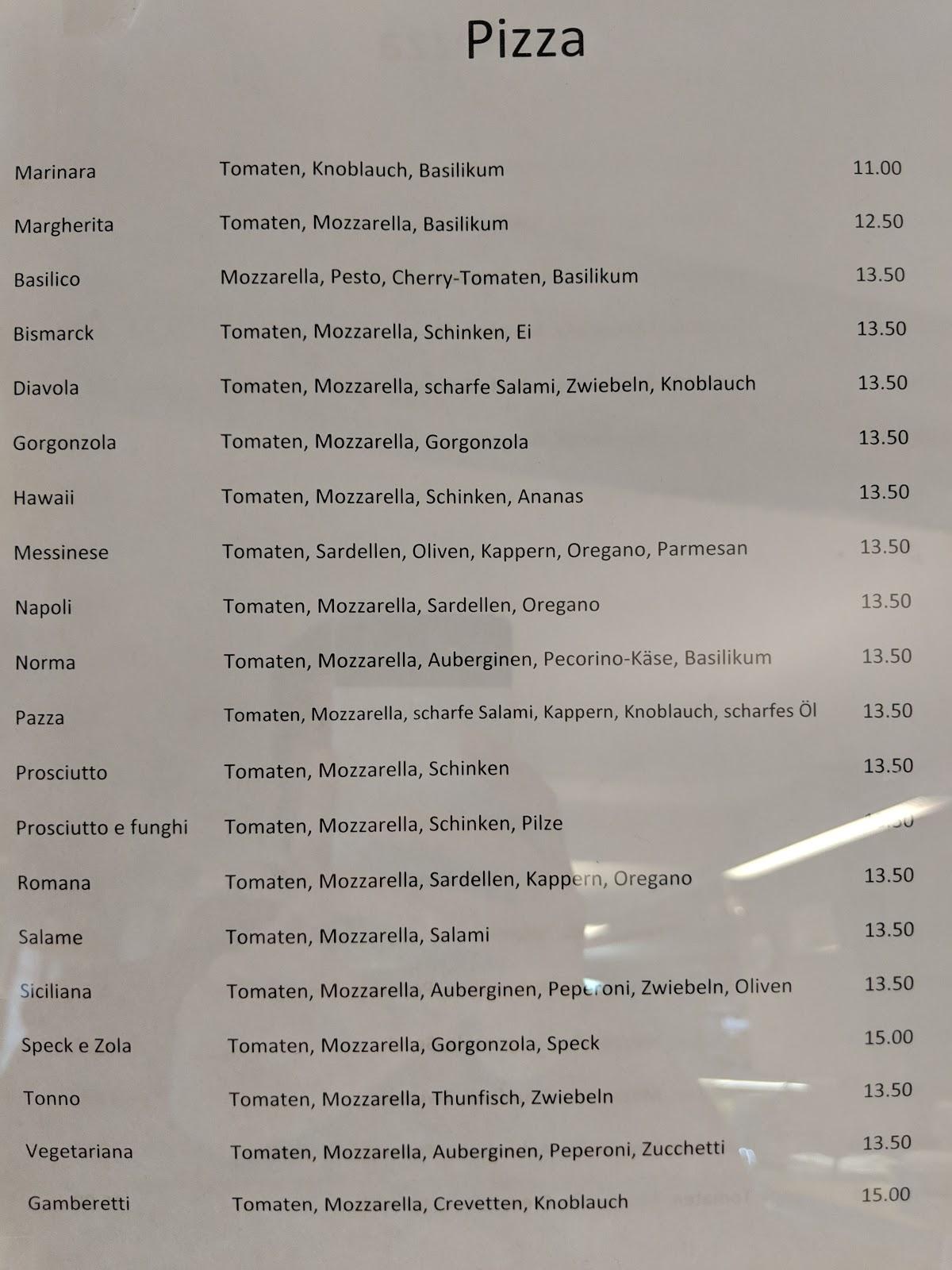 Speisekarte von Pizzeria da Nino, Bern