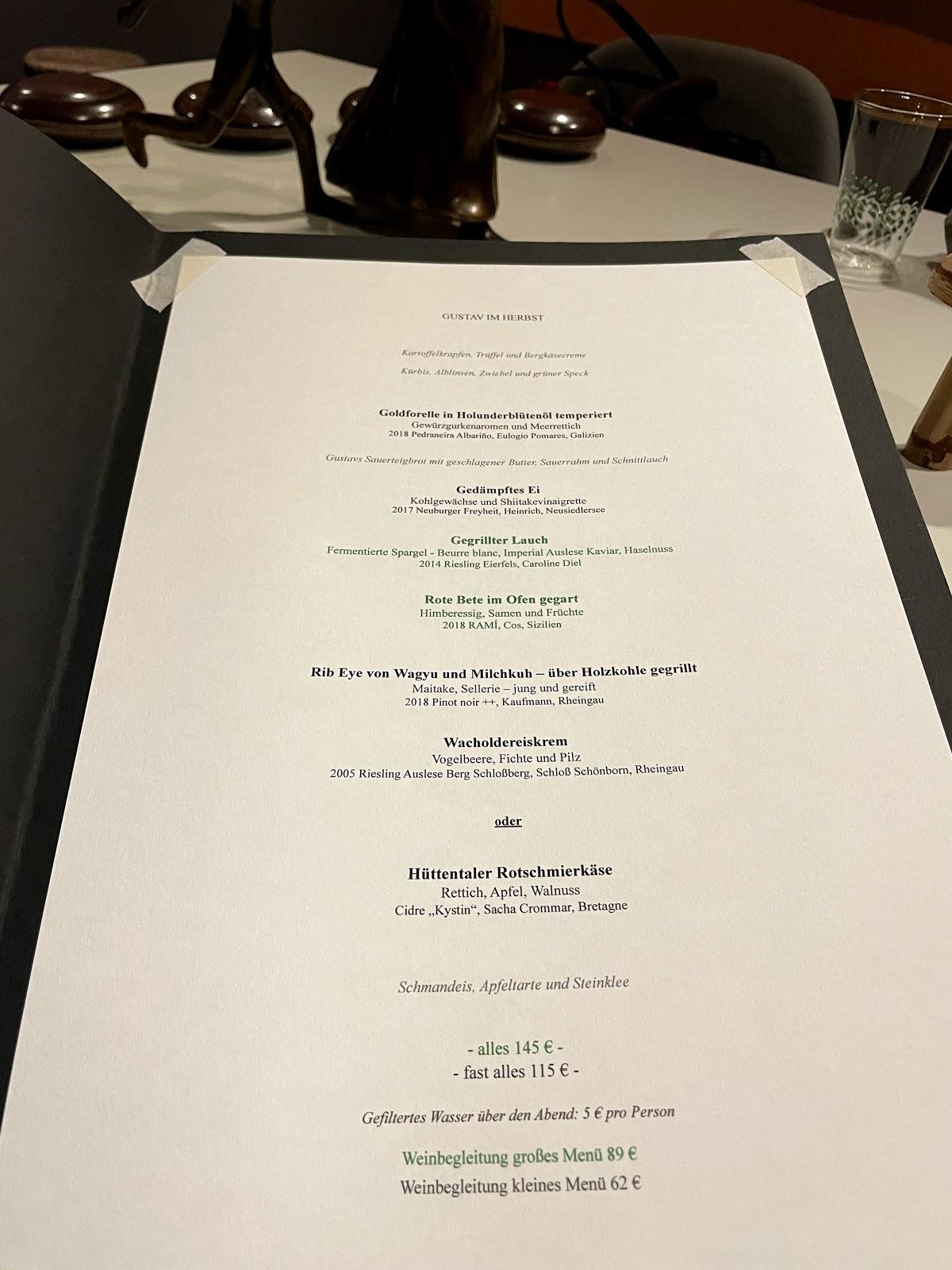 Speisekarte von Restaurant Gustav, Frankfurt am Main