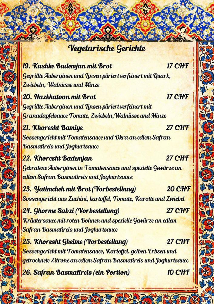 Speisekarte von SHIRAZ Restaurant, Schönenwerd