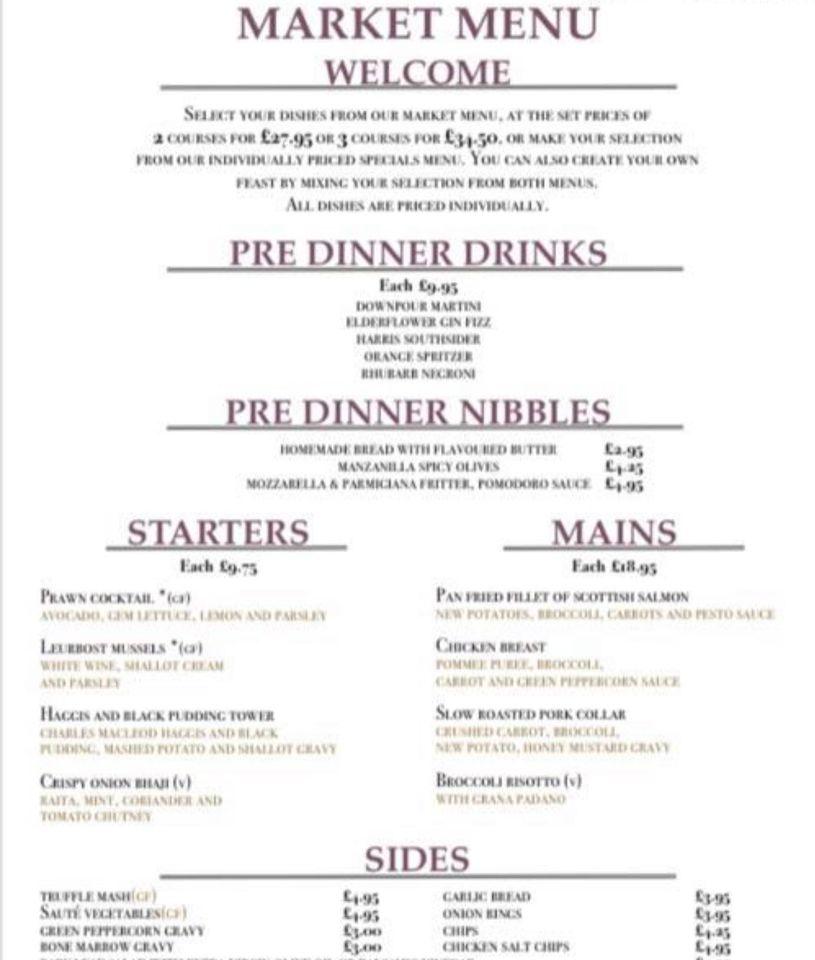 Menu at The Boatshed Restaurant, Stornoway, Cromwell St