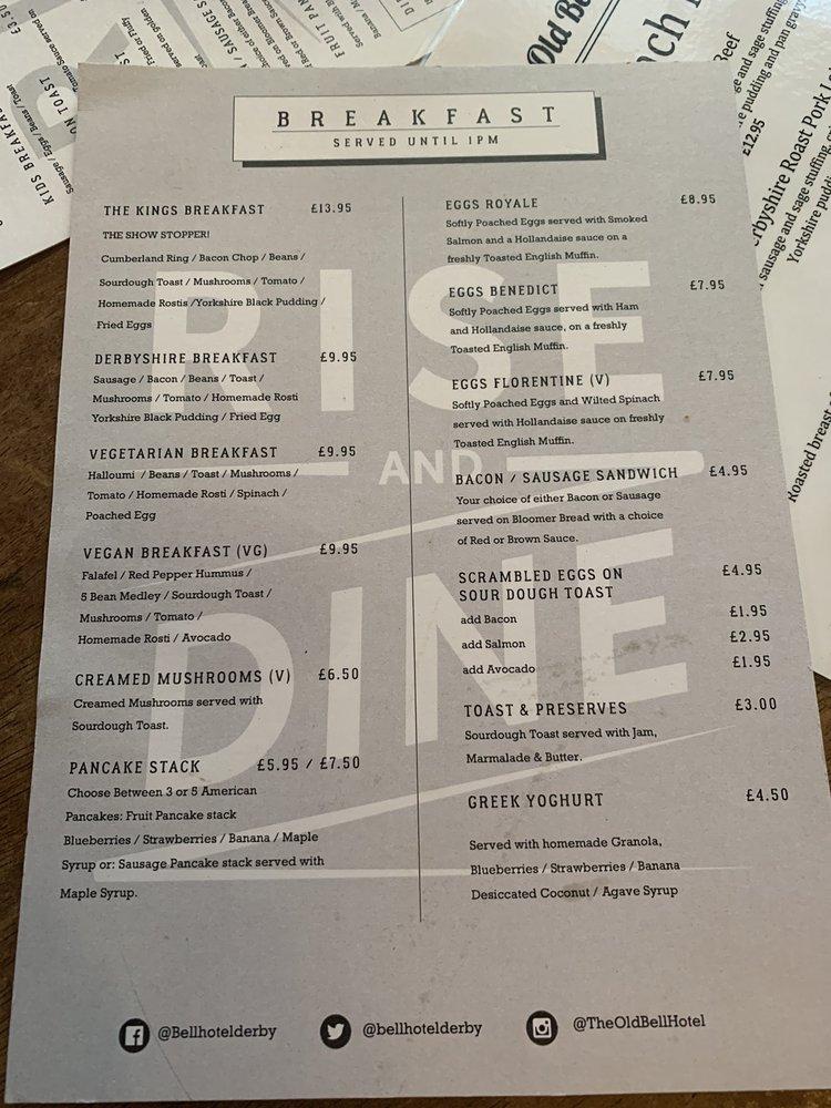 Menu at The Old Bell Hotel pub & bar, Derby