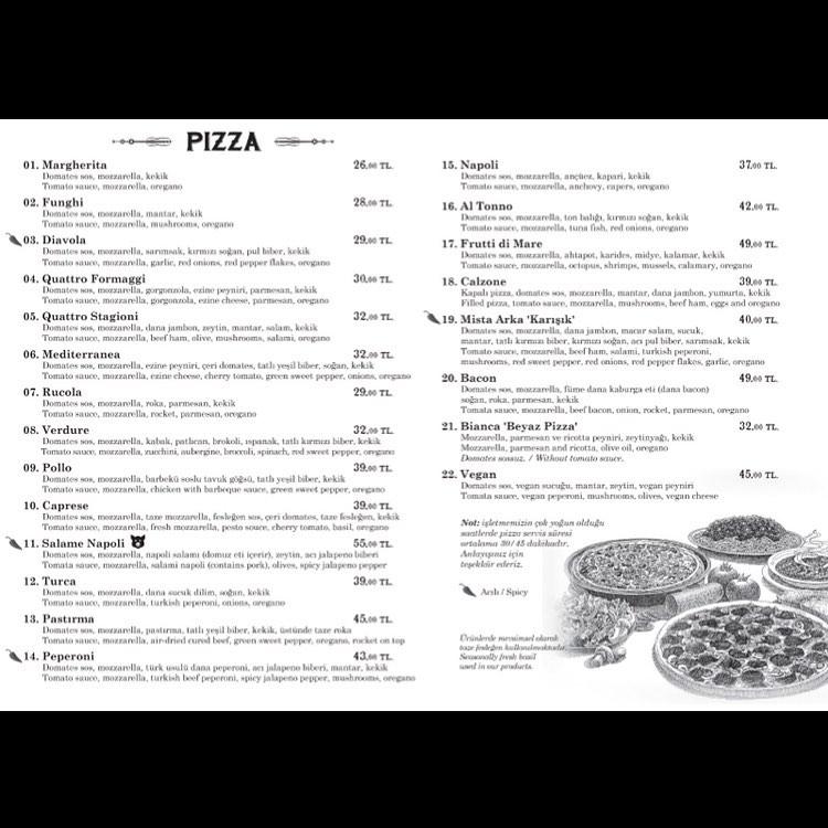 Menu at Arka Pizza Bodrum Merkez, Bodrum