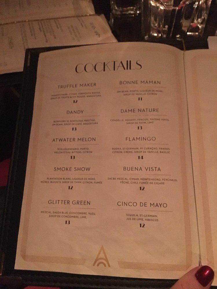 Menu at Atwater Cocktail Club, Montréal
