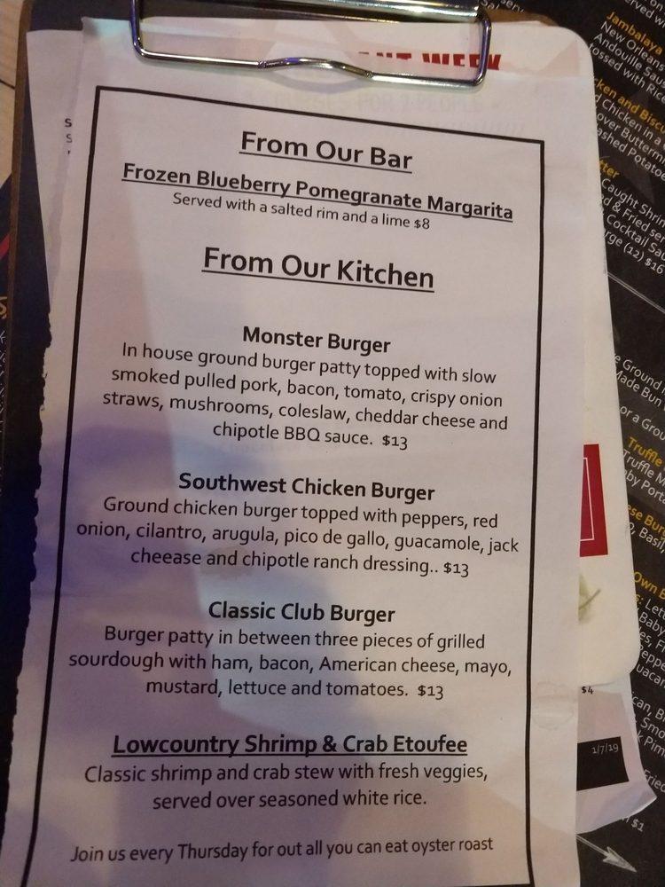 Menu at Bohemian Bull restaurant, Charleston