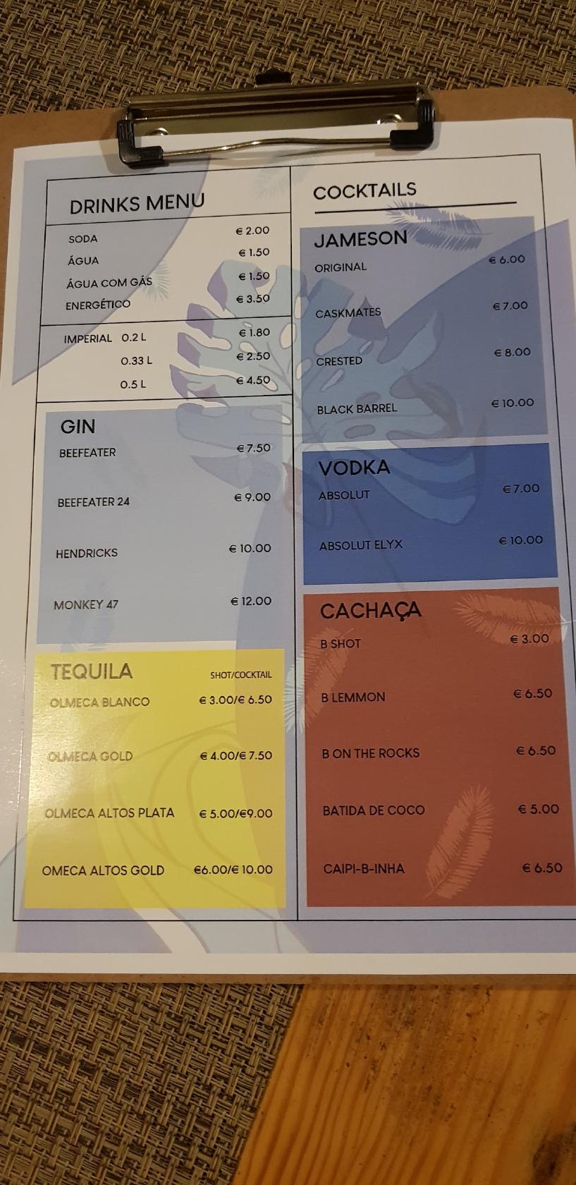 Menu em Boteco da DRI restaurante, Lisboa, Cais Gás 19 Armazém A