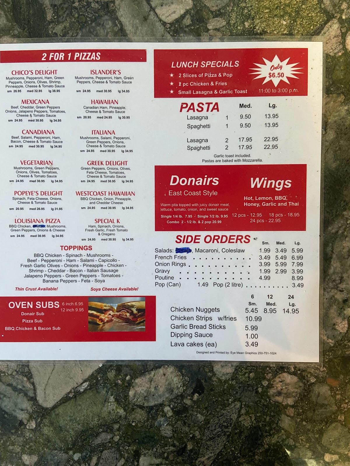 Menu at Chico's Fried Chicken N Pizza pizzeria, Nanaimo