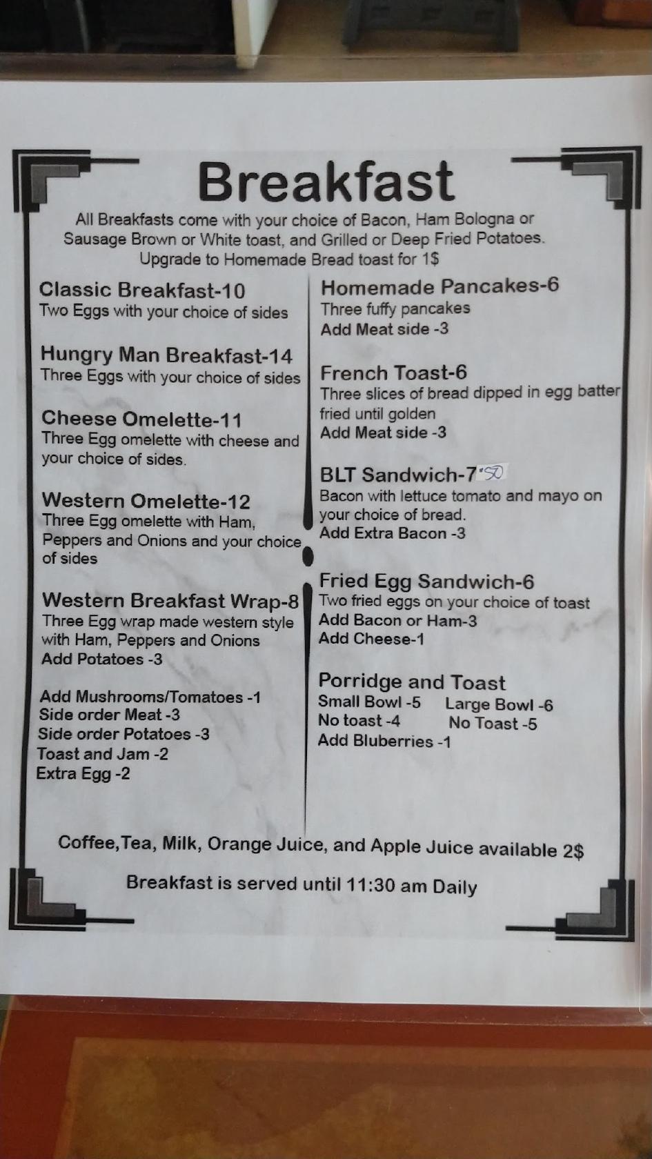 Menu at Ed's Family Restaurant, Wikwemikong