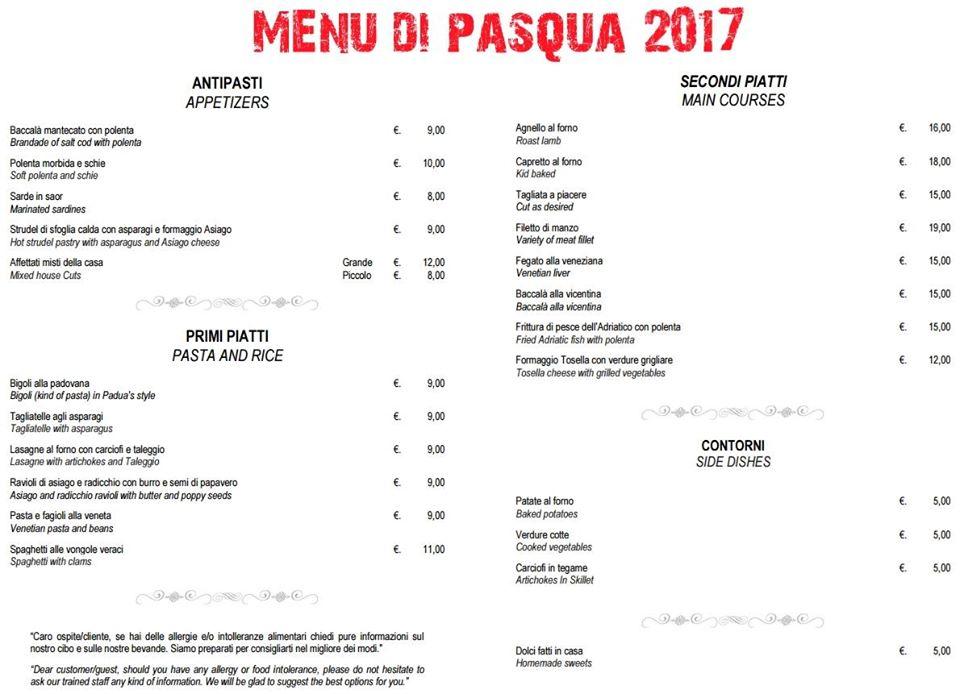 Menu da Al Santo ristorante, Padova