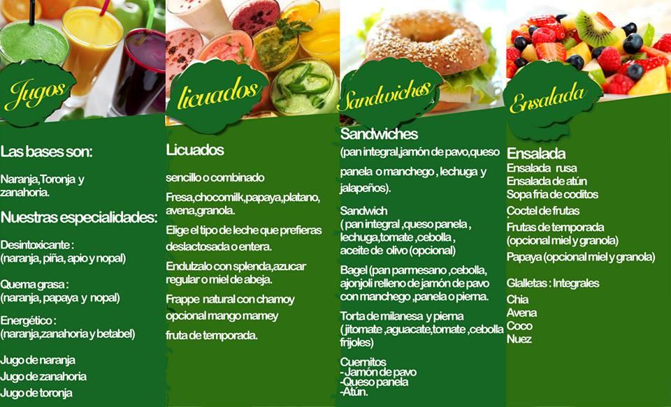 Menu at JUGOS Sandwiches Natural restaurant, Cancún