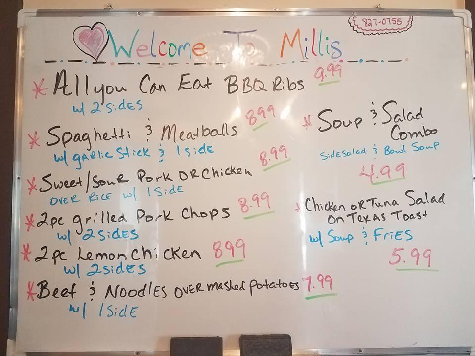 Menu at Milli's Restaurant, Bluffton