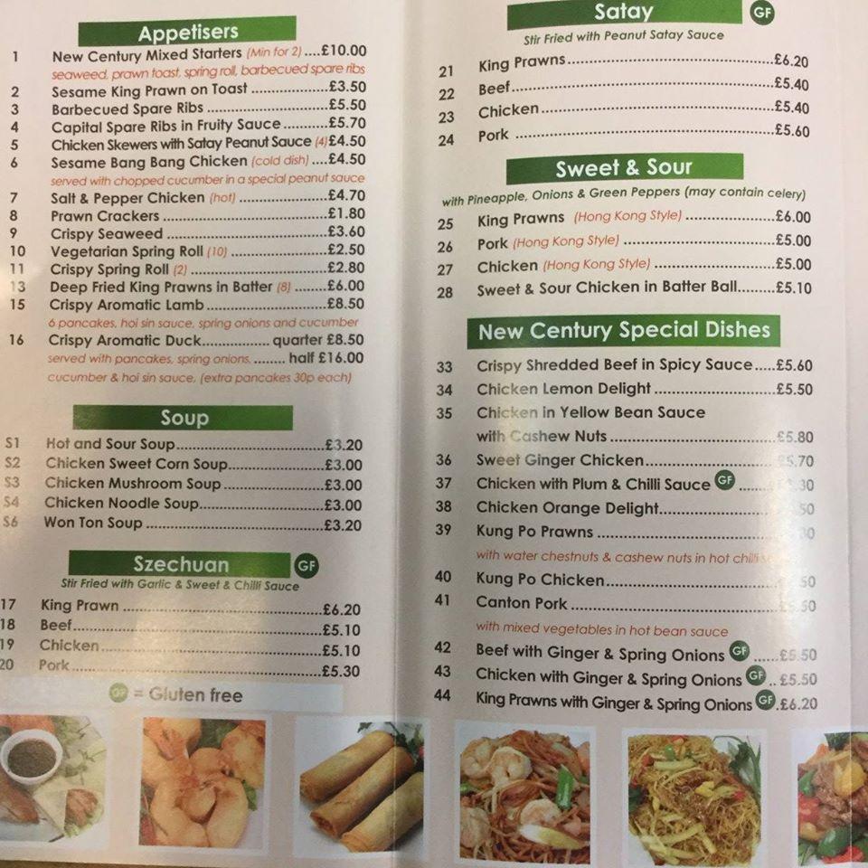 Menu at New Century Chinese Takeaway fast food, Clevedon, 19 Old Church Rd
