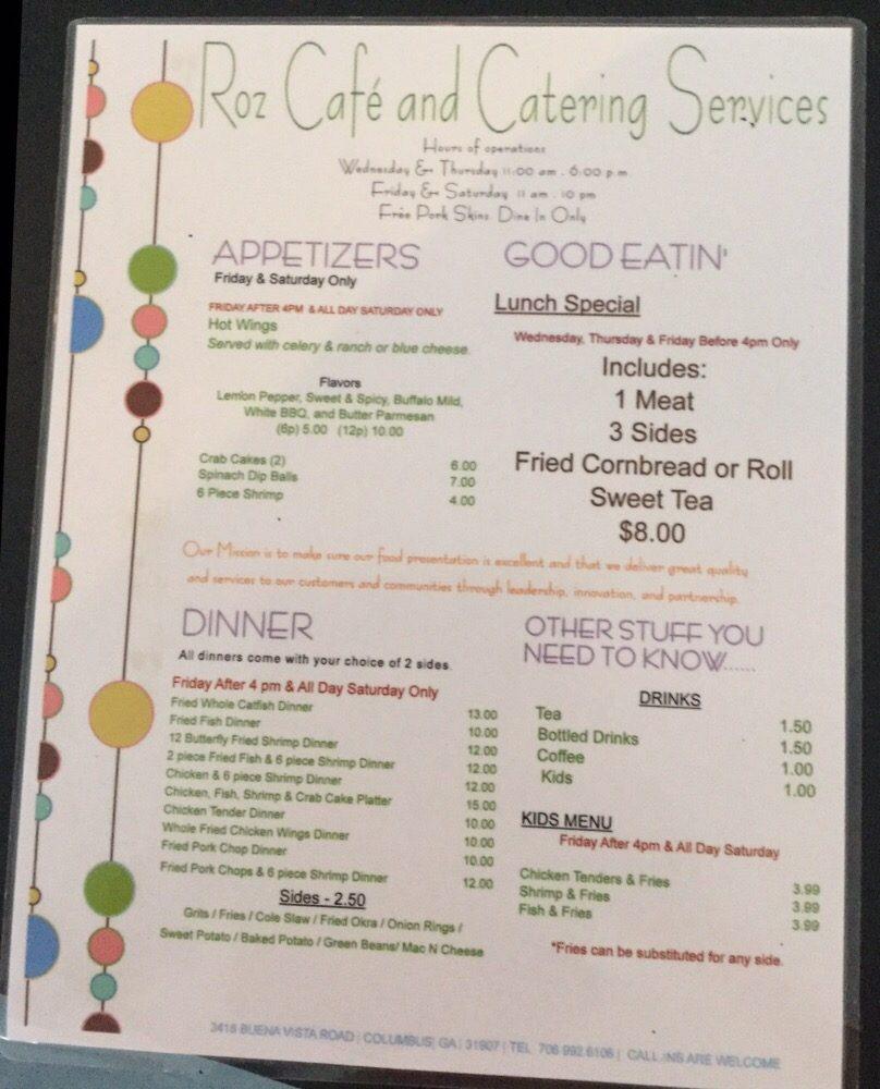 Menu at Roz Cafe and Catering, Columbus