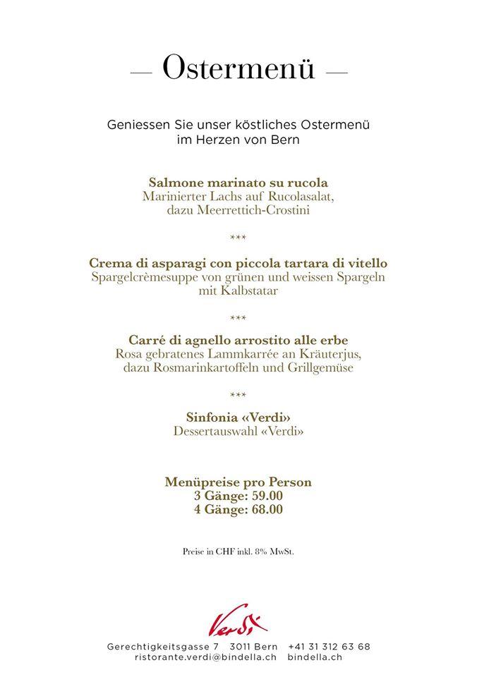 Speisekarte von Ristorante Verdi, Bern