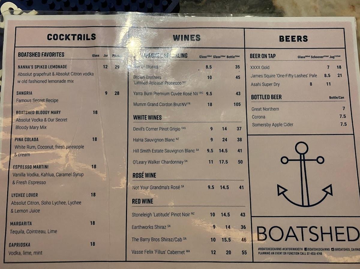 Menu at Boatshed pub & bar, Cairns