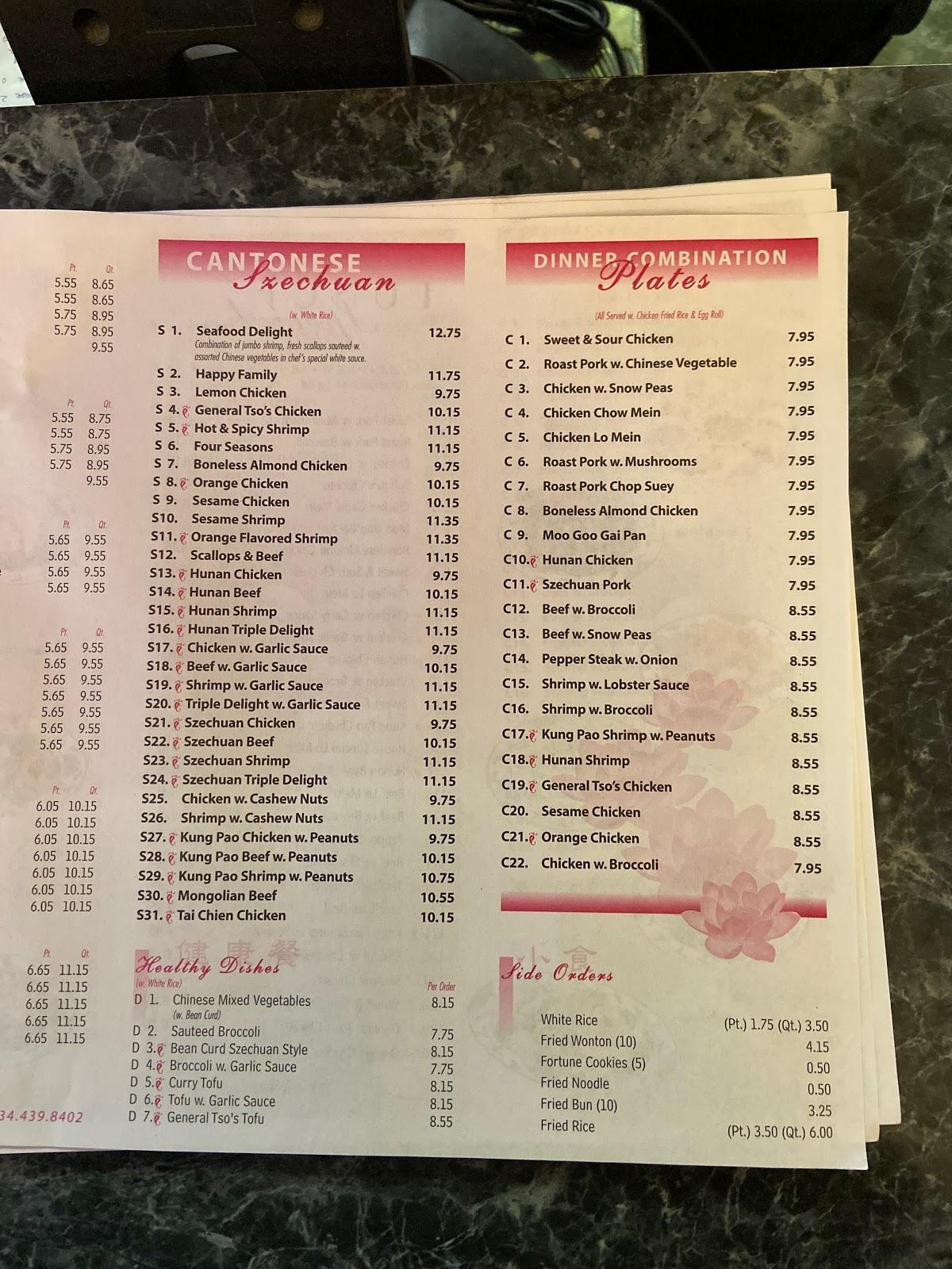 Menu at China One restaurant, Milan