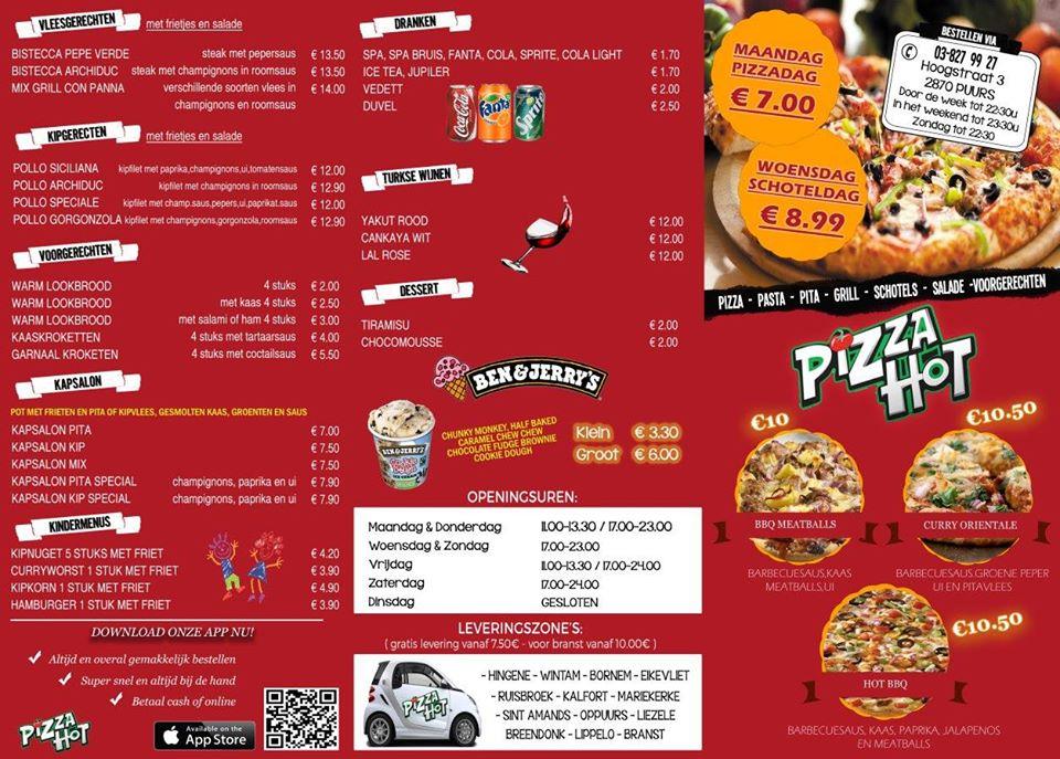 Menu at Pizza Hot, Puurs