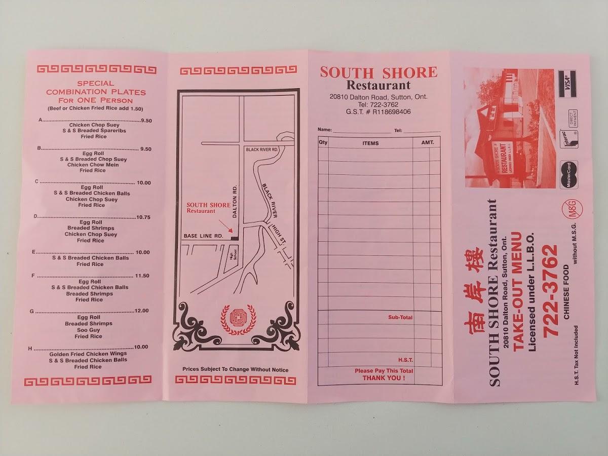 Menu at South Shore Restaurant, Georgina