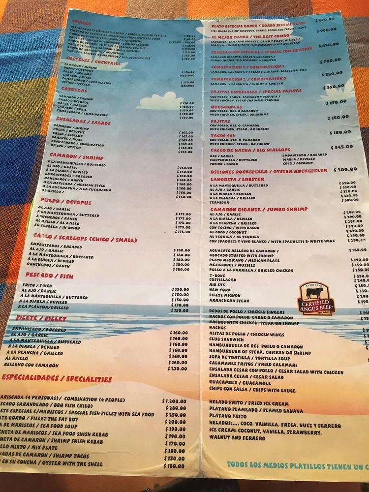 Menu at The Fat Boy Seafood restaurant, Bucerías