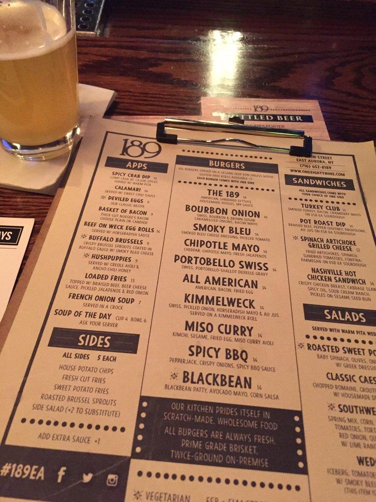 Menu at 189 Burger pub & bar, East Aurora