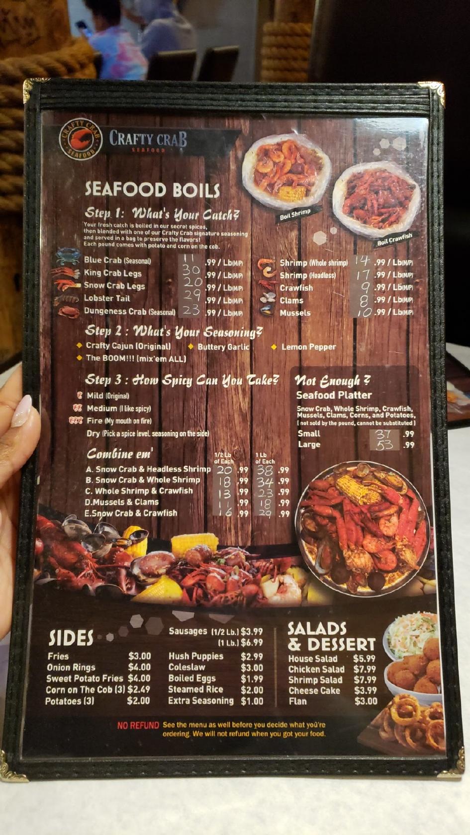 Menu at Crafty Crab restaurant, West Melbourne