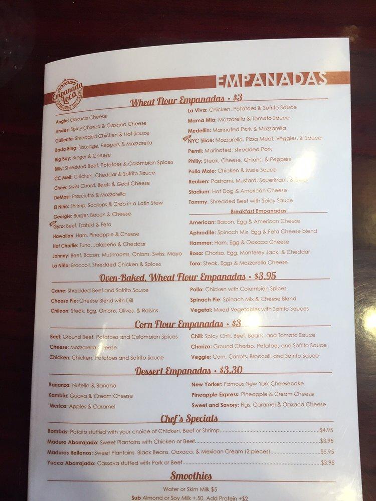 Menu at Empanada Loca restaurant, New York City