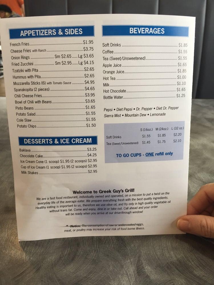 Menu at Greek Guy's Grill restaurant, Winston-Salem