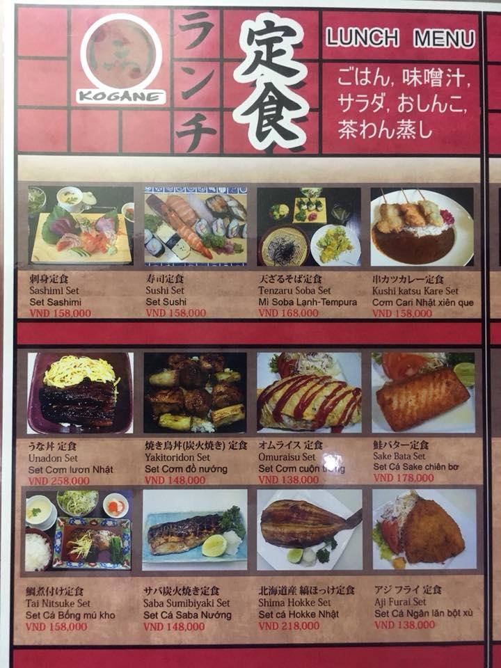 Menu at Kogane restaurant, Ho Chi Minh City