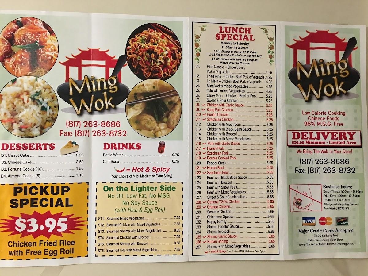 Menu at Ming Wok restaurant, Fort Worth
