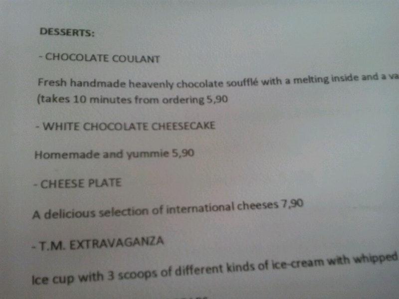 Menu at Restaurant Table Mountain, Comares