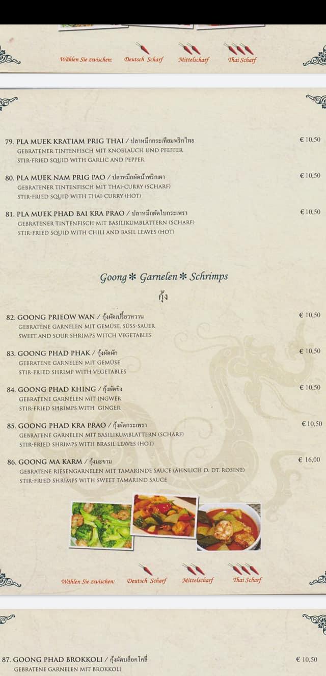 Carta del restaurante Thai Ja-Röen, Kerpen