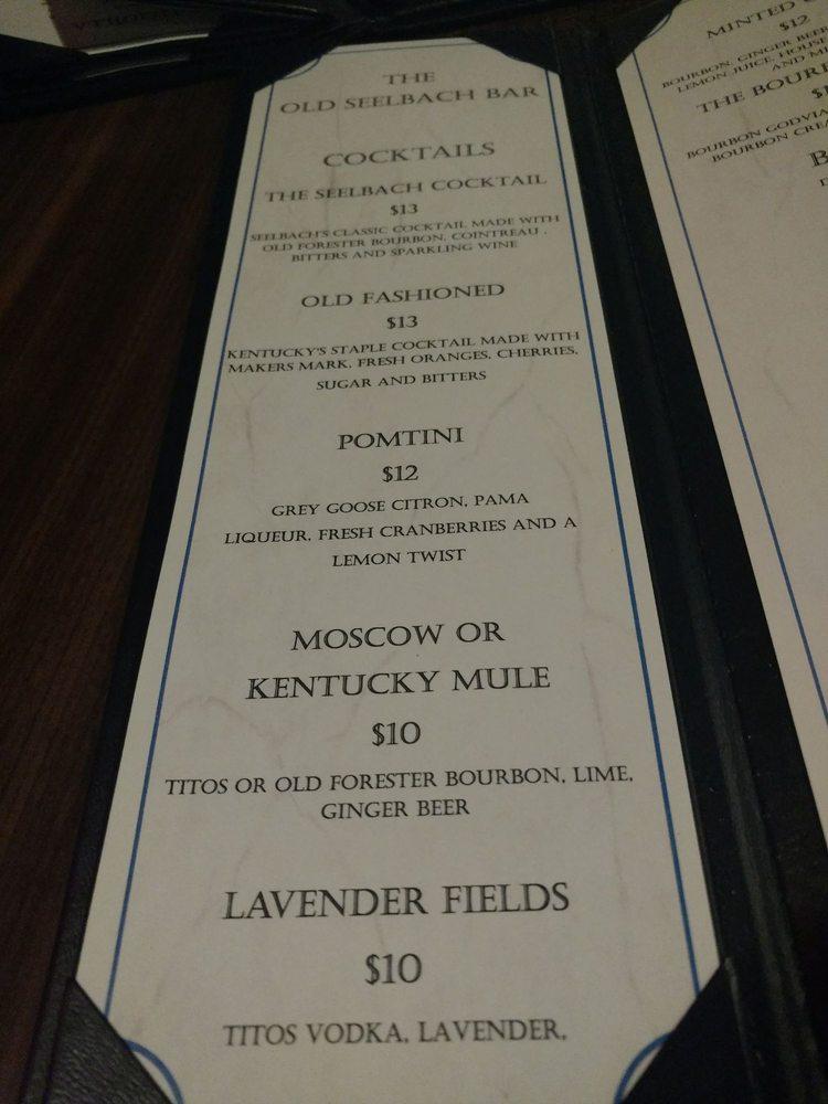 Menu at The Old Seelbach Bar, Louisville