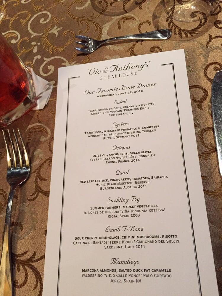 Menu at Vic & Anthony's Steakhouse, Houston