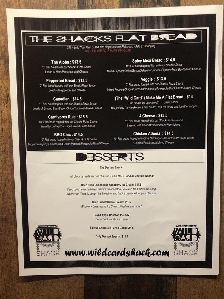 Menu at Wild Card Shack pub & bar, Airdrie