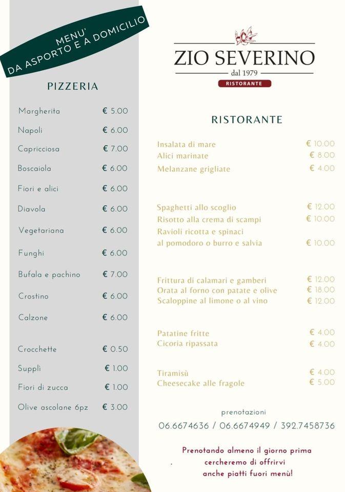 Menu da Zio SEVERINO ristorante, Aranova, via guspini 9 aranova