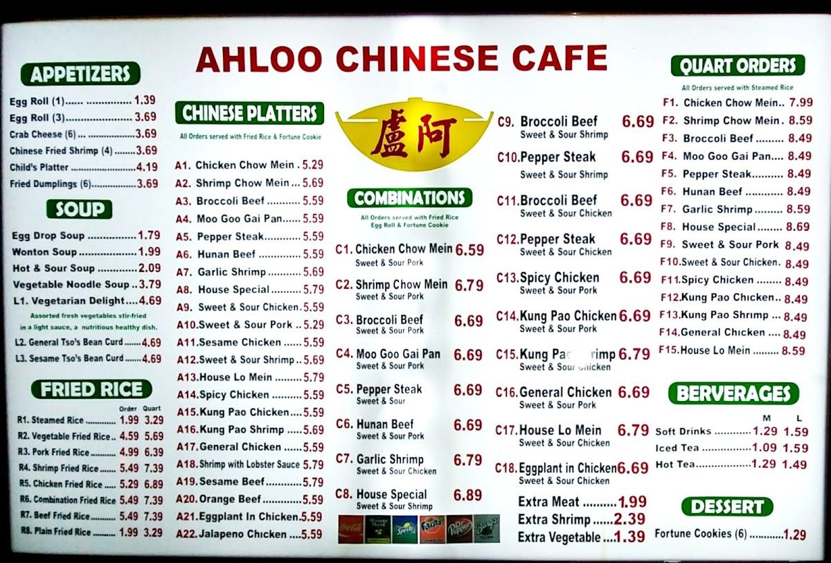 Menu at Ahloo Chinese Cafe, Pasadena