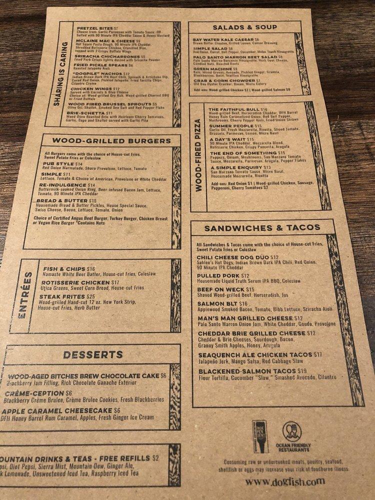 Menu at Dogfish Head Brewings & Eats pizzeria, Rehoboth Beach