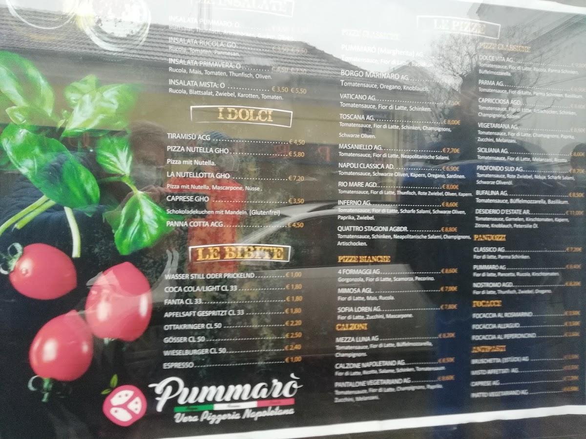 Menu at Pizzeria Pummarò, Vienna