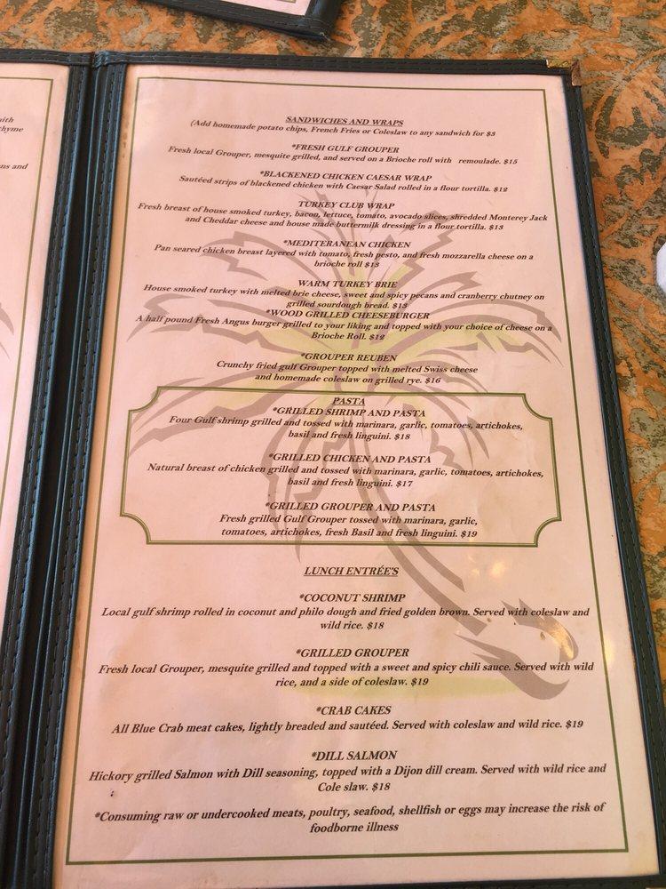 Menu at Sunset Grill restaurant, Sanibel
